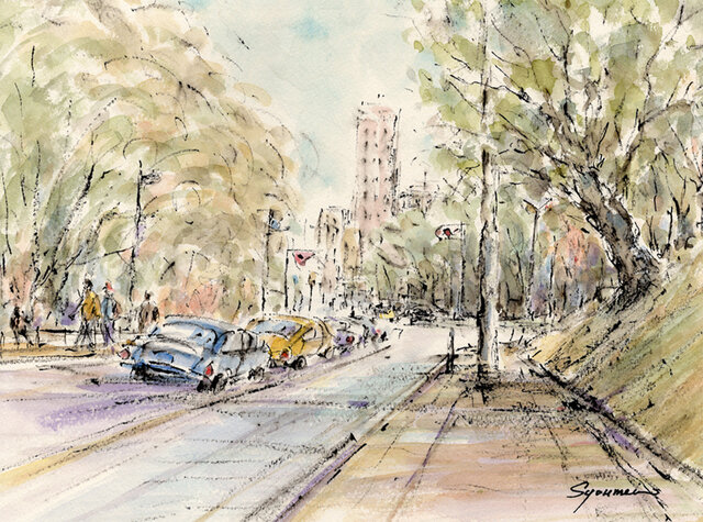 水彩画原画 朝の交差点風景 ＃660 | iichi 日々の暮らしを心地よくするハンドメイドやアンティークのマーケットプレイス