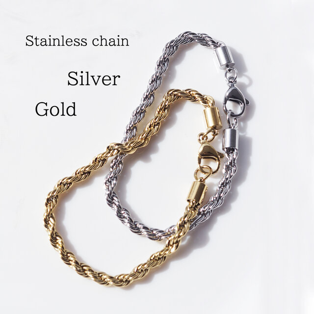 繊細な輝き★ステンレスロープブレス ～Gold/Silver | iichi 日々の暮らしを心地よくするハンドメイドやアンティークのマーケットプレイス