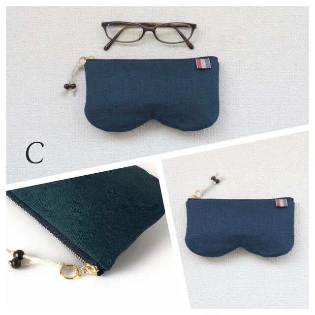 ナチュラル：リネンメガネ型ポーチ （R-27～R-30） | iichi 日々の暮らしを心地よくするハンドメイドやアンティークのマーケットプレイス