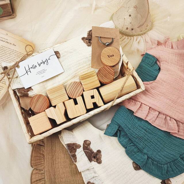 【送料無料】Thankyou〈39〉ベビーギフトset♡4点set・おなまえ積み木 | iichi 日々の暮らしを心地よくするハンドメイドやアンティークのマーケットプレイス