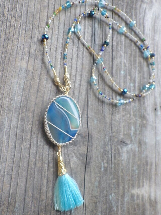 Ocean Agate Lanyard Necklace 4way 海のアゲートのグラスコード/眼鏡・マスクホルダー | iichi 日々の暮らしを心地よくするハンドメイドやアンティークの ...