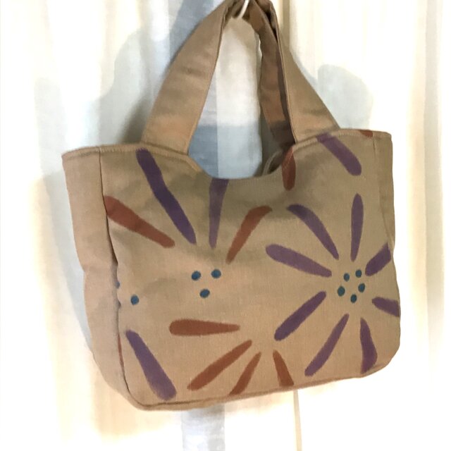 手描き染 麻100%トートバッグ オレンジ | iichi 日々の暮らしを心地よくするハンドメイドやアンティークのマーケットプレイス