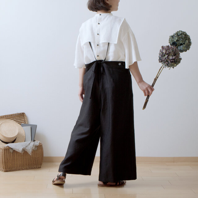 ヨークレイヤーフレアハーフスリーブリネンブラウス/オフホワイト | iichi 日々の暮らしを心地よくするハンドメイドやアンティークのマーケットプレイス