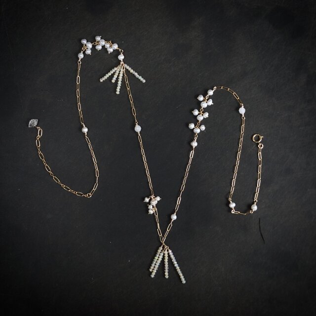 [111]オパールと淡水パールのネックレス 53cm | iichi 日々の暮らしを心地よくするハンドメイドやアンティークのマーケットプレイス