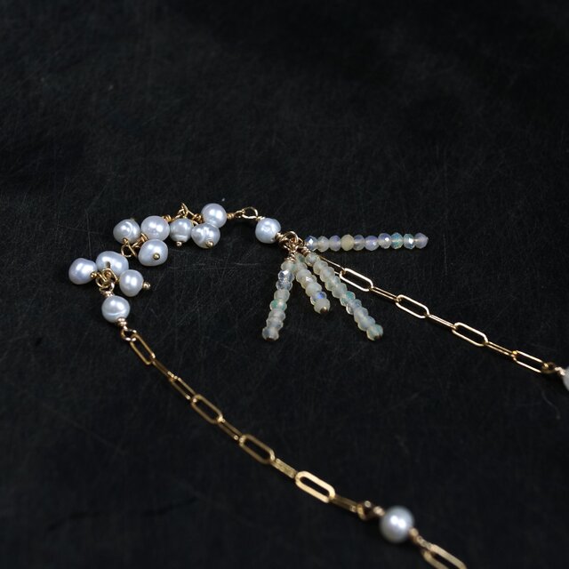 [111]オパールと淡水パールのネックレス 53cm | iichi 日々の暮らしを心地よくするハンドメイドやアンティークのマーケットプレイス