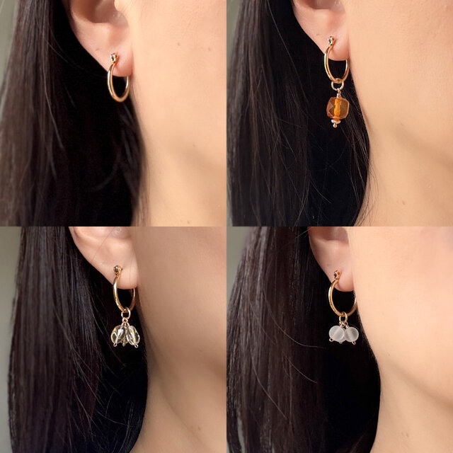 8Way 天然石で着せ替え フープピアス チタンポスト アレルギー対応 カーネリアン --Dress up— | iichi 日々の暮らしを心地よくするハンドメイドやアンティークのマーケットプレイス