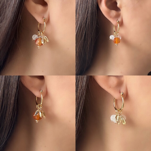 8Way 天然石で着せ替え フープピアス チタンポスト アレルギー対応 カーネリアン --Dress up— | iichi 日々の暮らしを心地よくするハンドメイドやアンティークのマーケットプレイス