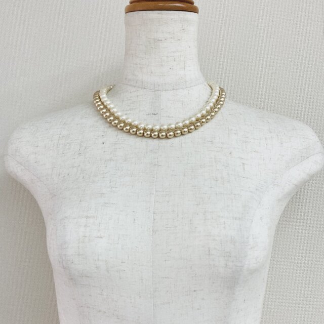 樹脂パール2Wayバイカラーロングネックレス/8mm約90cm+5cm/クリームxマットゴールド/G/made in japan | iichi 日々の暮らしを心地よくするハンドメイドや ...