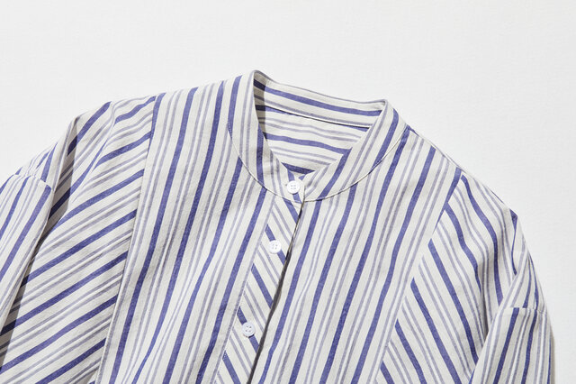 実用性と上品さを兼ね備えたストライプシャツ コットンジャガードストライプシャツ 青＊ホワイト 250507-1 | iichi 日々の暮らしを心地よくするハンドメイドやアンティークのマーケットプレイス