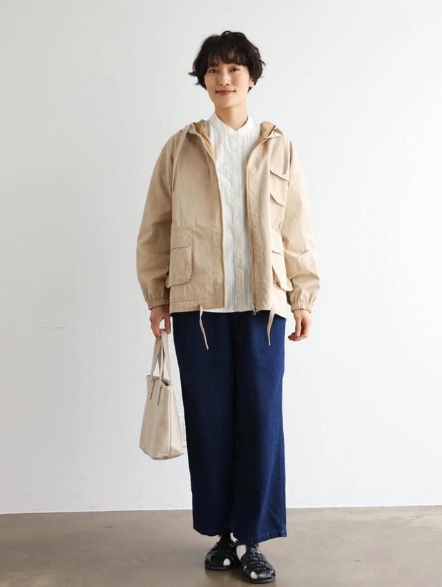 実用性と上品さを兼ね備えたストライプシャツ コットンジャガードストライプシャツ ベージュ＊ホワイト 250507-2 | iichi 日々の暮らしを心地よくするハンドメイドやアンティークの ...