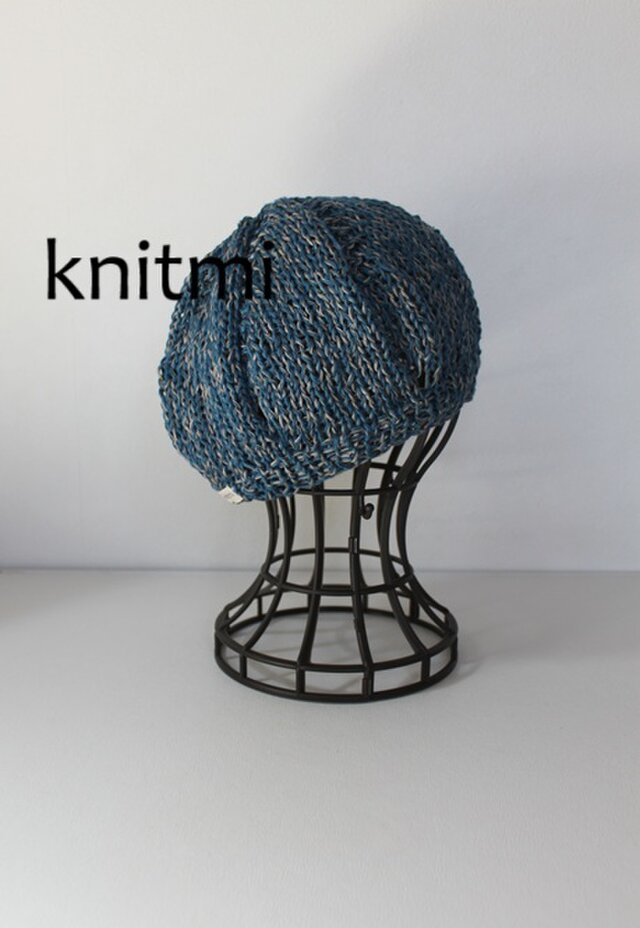 【北欧リネン100%】しめつけない 春夏ニット ベレー帽子 ニット帽 デニムカラー ブルーグレーmix | iichi 日々の暮らしを心地よくするハンドメイドやアンティークのマーケットプレイス