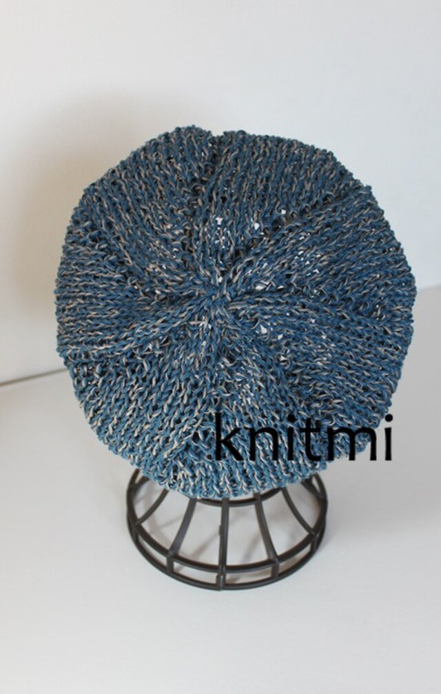つば付き【北欧リネン100%】しめつけない 春夏ニット ベレー帽子 キャスケット デニムカラー ブルーグレーmix | iichi 日々の暮らしを心地よくするハンドメイドやアンティークの ...