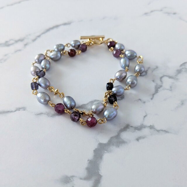 淡水パールの二連ブレスレット(B0372) | iichi 日々の暮らしを心地よくするハンドメイドやアンティークのマーケットプレイス