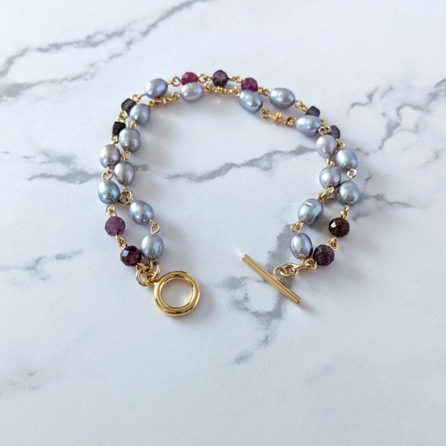 淡水パールの二連ブレスレット(B0372) | iichi 日々の暮らしを心地よくするハンドメイドやアンティークのマーケットプレイス