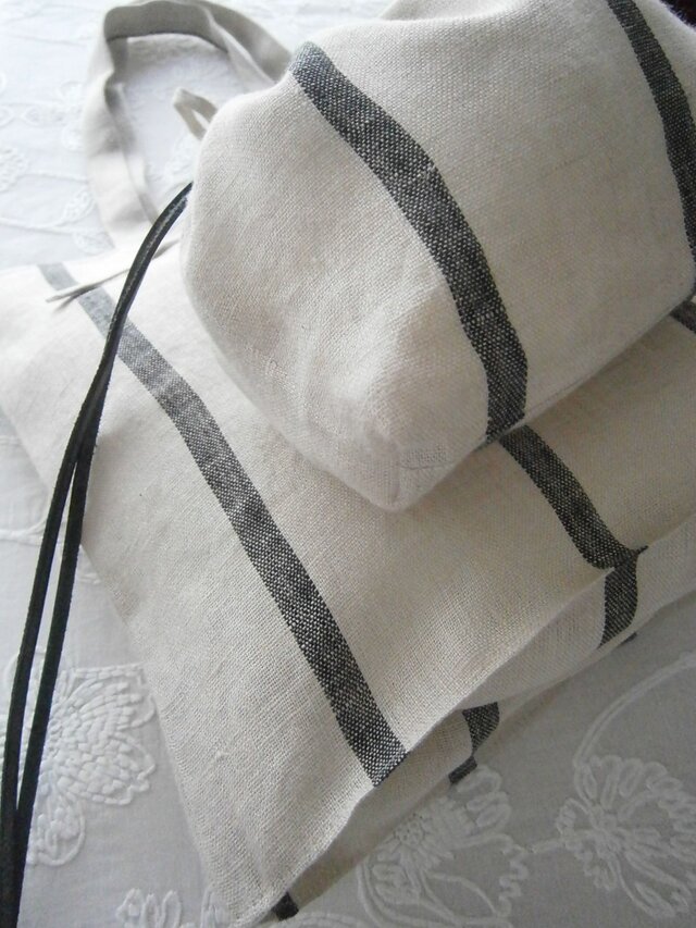 StripeLinen tote＆pouch | iichi 日々の暮らしを心地よくするハンドメイドやアンティークのマーケットプレイス