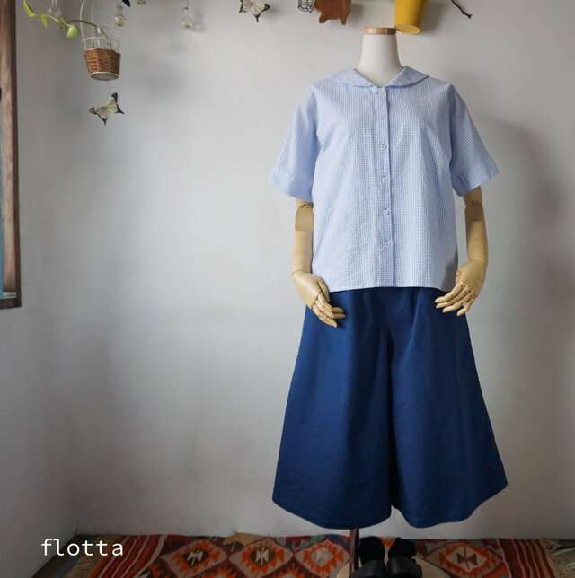 セーラー襟ドルマンスリーブブラウス(細ギンガムチェック柄) | iichi 日々の暮らしを心地よくするハンドメイドやアンティークのマーケットプレイス