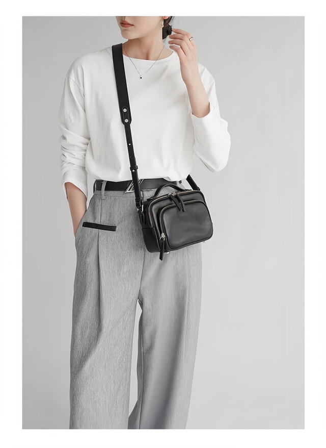 【柔らかいヌメ革】2層ファスナーで仕分け上手 牛革のミニボックスバッグ｜ショルダー・斜めがけ対応 | iichi 日々の暮らしを心地よくするハンドメイドやアンティークのマーケットプレイス