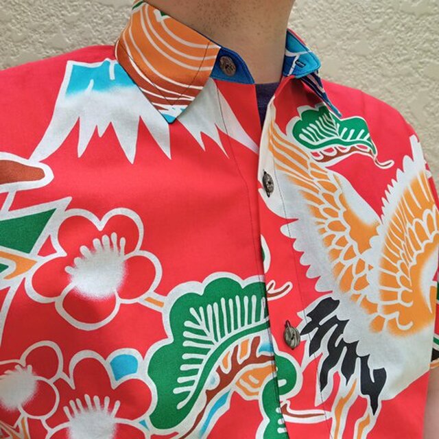 半袖和柄シャツ（大漁旗）赤 | iichi 日々の暮らしを心地よくするハンドメイドやアンティークのマーケットプレイス
