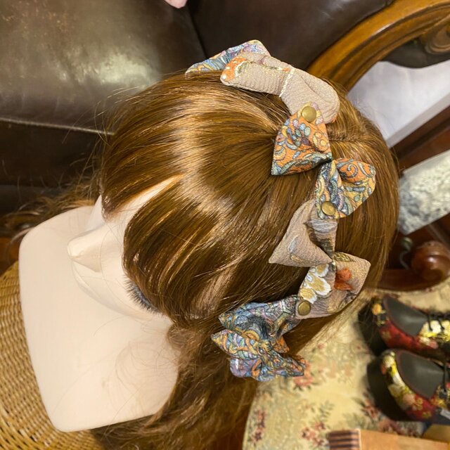着物リメイク 帯締め 帯飾り ティアラ ヘッドドレス カチューム 2wayヘアアクセサリー 和洋折衷 和ロリータ K-7 | iichi 日々の暮らしを心地よくするハンドメイドやアンティークの ...