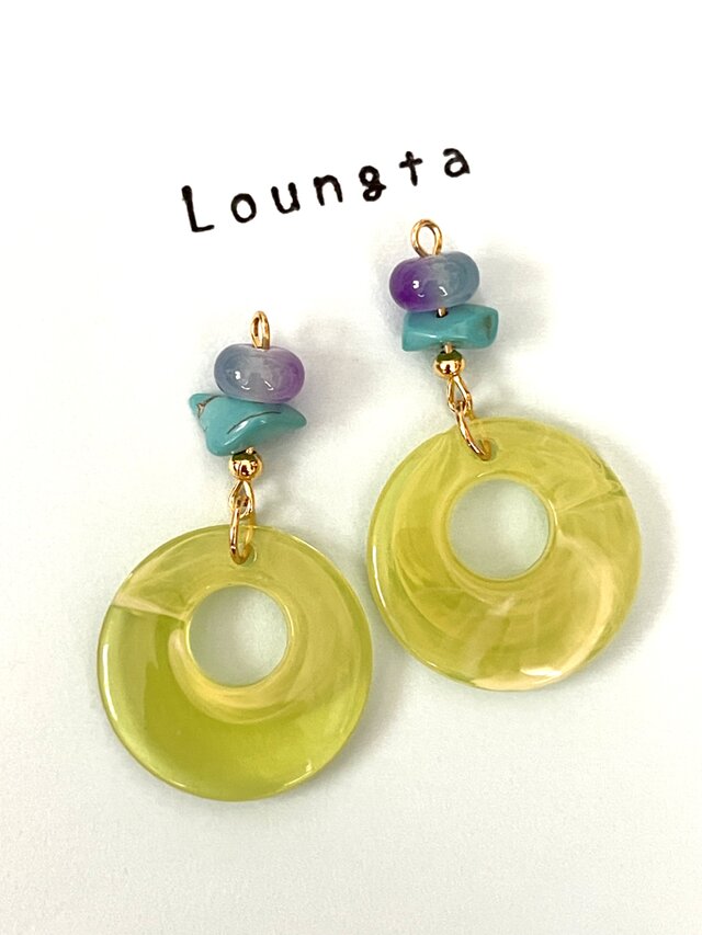 夏ピアス グラデーションパープルブルーとターコイズピアス ピスタチオカラー 大ぶりピアス 樹脂ピアス | iichi 日々の暮らしを心地よくするハンドメイドやアンティークのマーケットプレイス