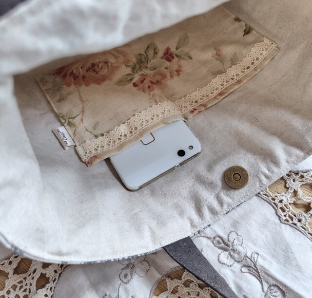 トワルドジュイ*トートバッグ*グレー | iichi 日々の暮らしを心地よくするハンドメイドやアンティークのマーケットプレイス