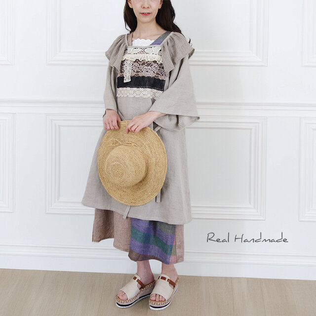 ヨーロッパリネンレースMIX空羽ガーゼポンチョ風ワンピース | iichi 日々の暮らしを心地よくするハンドメイドやアンティークのマーケットプレイス