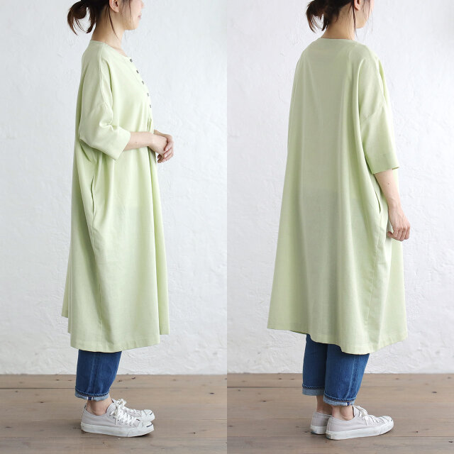 やわらかく、軽やかに。 リネン混 スモックワンピース （ピスタチオ）OP34 | iichi 日々の暮らしを心地よくするハンドメイドやアンティークのマーケットプレイス