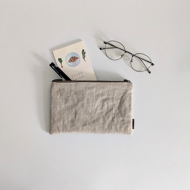 リネンのファスナーポーチ/20cmファスナー 通帳ケース 【選べるカラー全6色】 | iichi 日々の暮らしを心地よくするハンドメイドやアンティークのマーケットプレイス