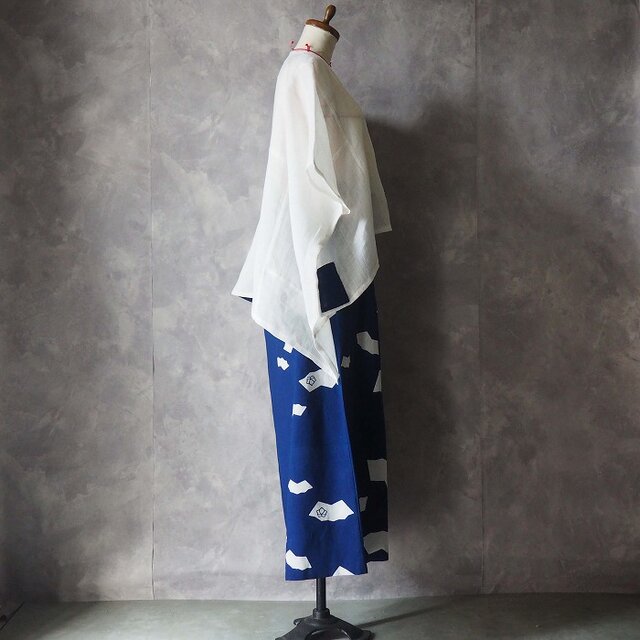 セットアップ ワイドパンツ+ブラウス 扇子文様 浴衣をリメイク set0005 / 古布 ゆかた 着物 ボトムス | iichi 日々の暮らしを心地よくするハンドメイドやアンティークの ...