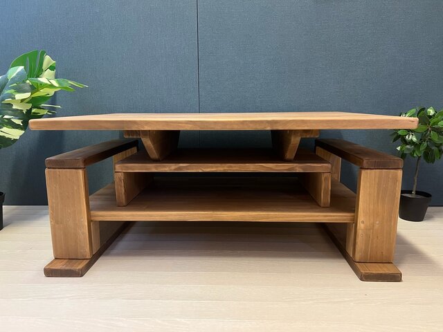 【送料無料】 ローテーブル 木組収納付き 90cm 60cm パイン ダークオーク | iichi 日々の暮らしを心地よくするハンドメイドやアンティークのマーケットプレイス