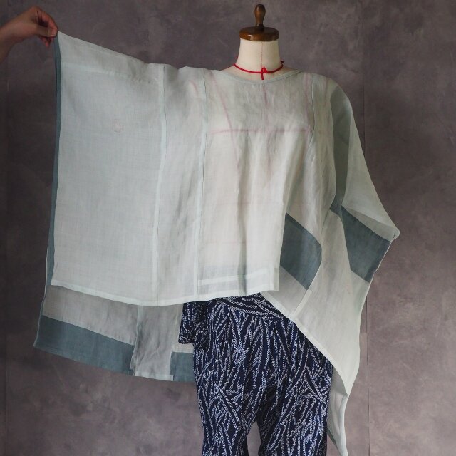 b0010 着物リメイク 男性麻着物をパッチワークブラウスに / 古布 kimono | iichi 日々の暮らしを心地よくするハンドメイドやアンティークのマーケットプレイス