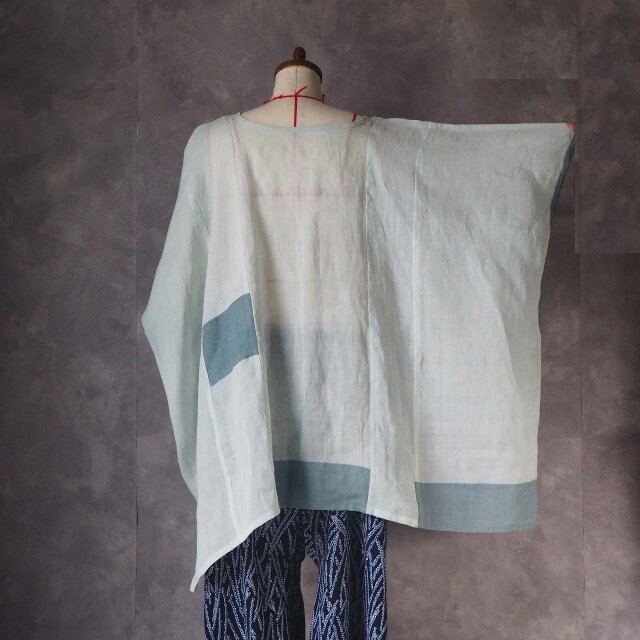 b0010 着物リメイク 男性麻着物をパッチワークブラウスに / 古布 kimono | iichi 日々の暮らしを心地よくするハンドメイドやアンティークのマーケットプレイス