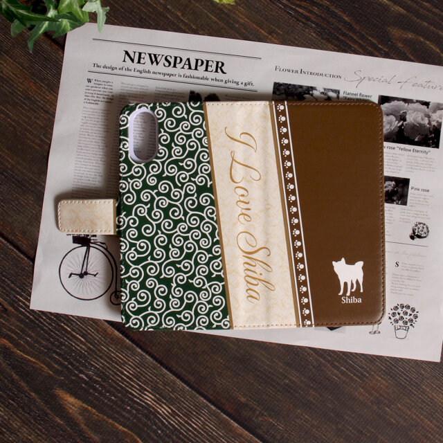 Android シンプル手帳型スマホケース（カメラ穴あり/はめ込みタイプ）【アイラブ・柴犬（Shiba）】 | iichi 日々の暮らしを心地よくするハンドメイドやアンティークのマーケットプレイス