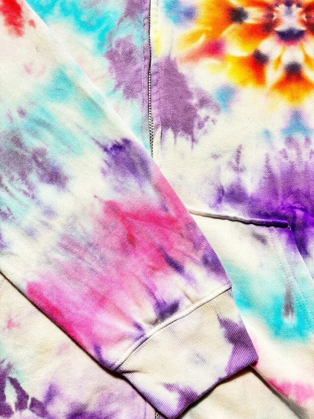 タイダイ染め フーディ ジップアップ パーカー カラフル XXLサイズ 曼荼羅 Hippies Dye最新作 HD24-15 | iichi 日々の暮らしを心地よくするハンドメイドや ...