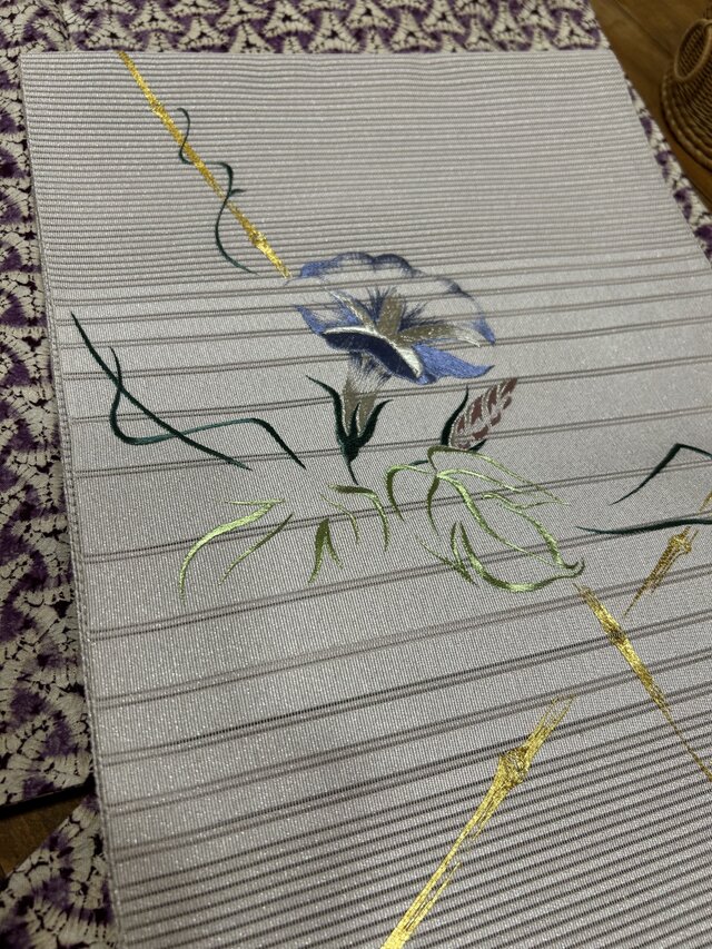 正絹 絽綴れ 朝顔手刺繍 なごや帯 | iichi 日々の暮らしを心地よくするハンドメイドやアンティークのマーケットプレイス