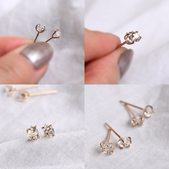 ハーキマーダイヤモンド14kgfスタッドピアス/petit（両耳・ペア） | iichi 日々の暮らしを心地よくするハンドメイドやアンティークのマーケットプレイス