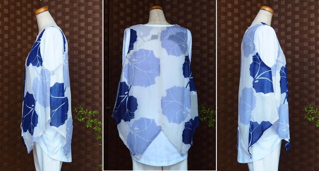 be0003 着物リメイク 夏着物をベストにリメイク 「葉文様」kimono | iichi 日々の暮らしを心地よくするハンドメイドやアンティークのマーケットプレイス