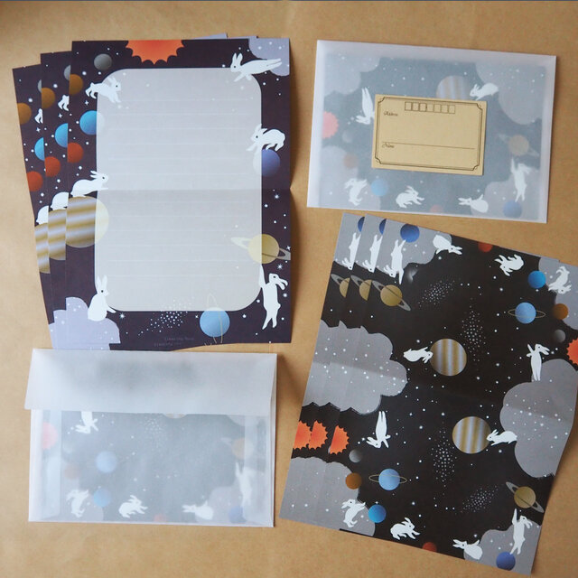 レターセット：宇宙で遊ぶウサギたち（L-21） | iichi 日々の暮らしを心地よくするハンドメイドやアンティークのマーケットプレイス