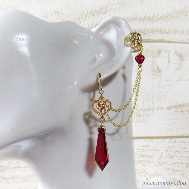 Wハートフープイヤリング&イヤーカフ【ピアス等パーツ変更可】 | iichi 日々の暮らしを心地よくするハンドメイドやアンティークのマーケットプレイス