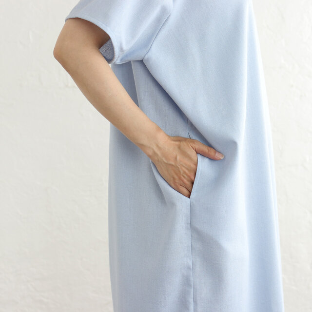 大人の装いに。すっきり見えリネン混サックワンピース（ライトブルー）OP19 | iichi 日々の暮らしを心地よくするハンドメイドやアンティークのマーケットプレイス