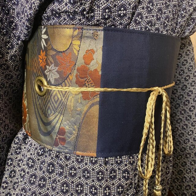 リップル絞り 浴衣リメイク ミニミディ ワンピース ドレス 帯サッシュベルト 和洋折衷 静謐なる美 W-562 | iichi 日々の暮らしを心地よくするハンドメイドやアンティークのマーケットプレイス