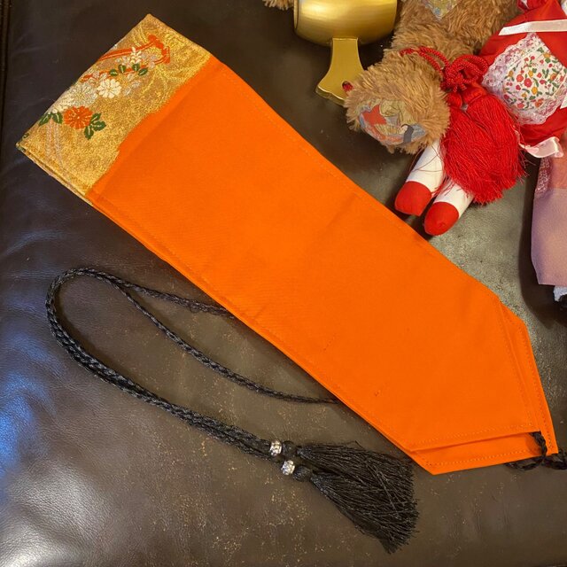 着物リメイク ミニミディ ワンピース ドレス 洗える 化繊 名古屋帯サッシュベルト 和洋折衷 橙色の蝶 KW-979 | iichi 日々の暮らしを心地よくするハンドメイドやアンティークの ...