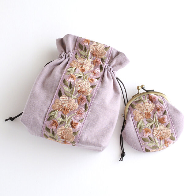 インド刺繍リボンのぽってりかわいい小さいがま口ポーチ くすみ紫 | iichi 日々の暮らしを心地よくするハンドメイドやアンティークのマーケットプレイス