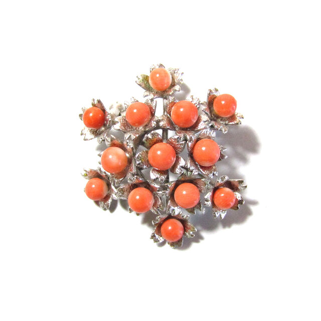 Vintage Coral & Silver 925 Flower Design Pendant Brooch | iichi 日々の暮らしを心地よくするハンドメイドやアンティークのマーケットプレイス