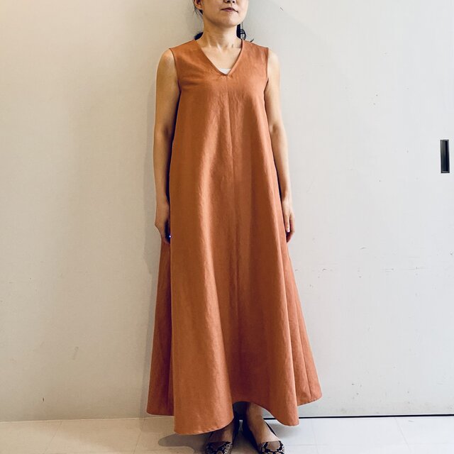コットンリネンワンピースセットアップ(テラコッタ) | iichi 日々の暮らしを心地よくするハンドメイドやアンティークのマーケットプレイス