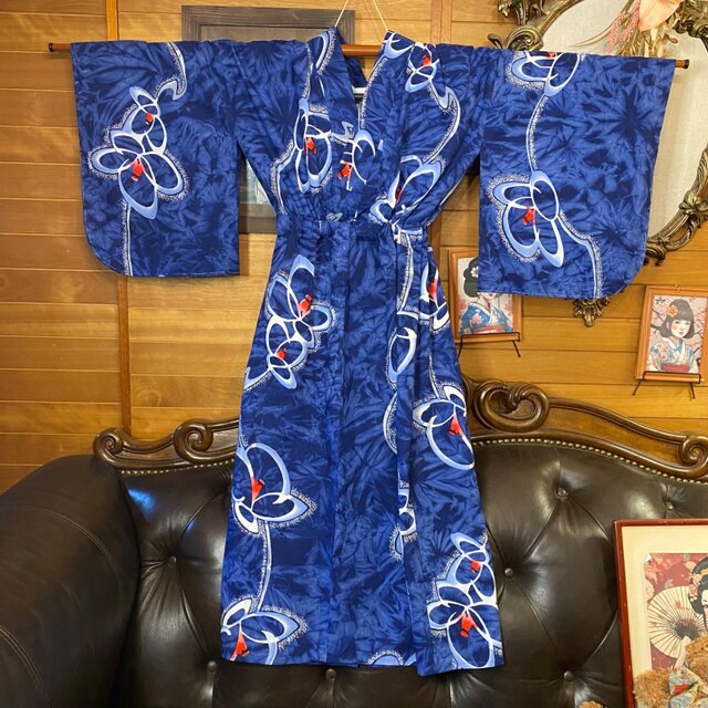 浴衣リメイク セミロング ワンピース ドレス シルバーリングコルセット太ゴムベルト 和洋折衷 蒼に描く、音と余白 W-573 | iichi 日々の暮らしを心地よくするハンドメイドや ...