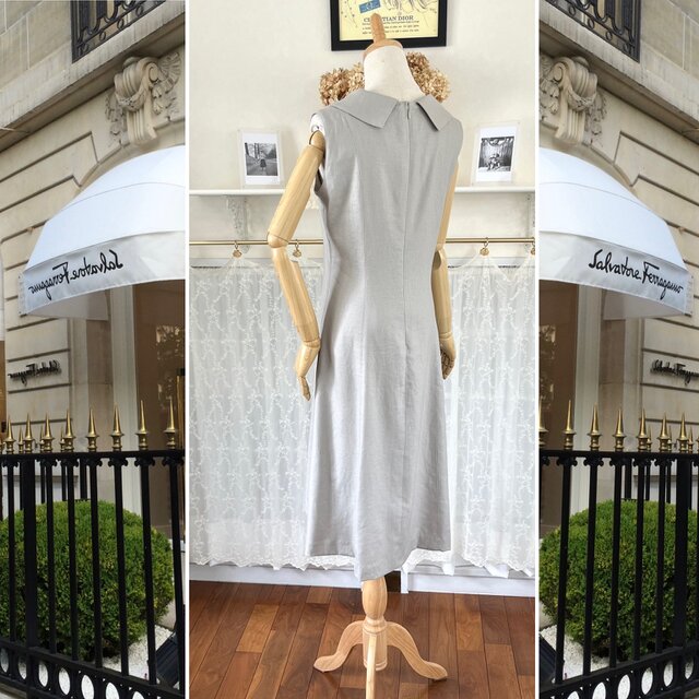 リネンの襟付きノースリーブ・フレアワンピース『アガタ・FL』ナチュラルカラー・ロング・シンプルシック | iichi 日々の暮らしを心地よくするハンドメイドやアンティークのマーケットプレイス