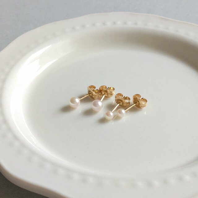ベビーアコヤ真珠3㎜ピアス(14kgf) | iichi 日々の暮らしを心地よくするハンドメイドやアンティークのマーケットプレイス
