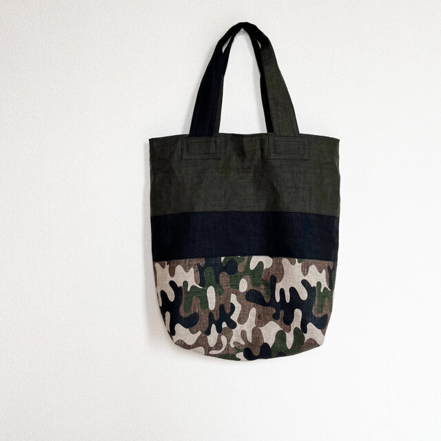 リネン カモフラージュプリント・トート | iichi 日々の暮らしを心地よくするハンドメイドやアンティークのマーケットプレイス