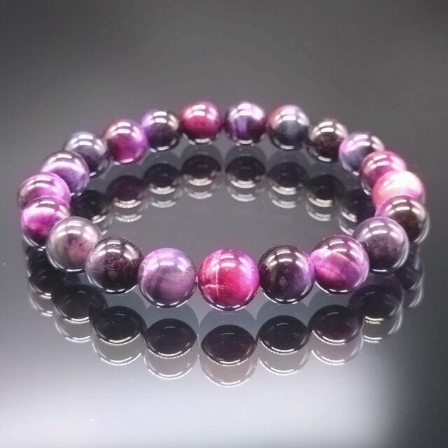 タイガーアイ・10mm・【パープル・ピンク・ブラックMIX】ブレスレット | iichi 日々の暮らしを心地よくするハンドメイドやアンティークのマーケットプレイス